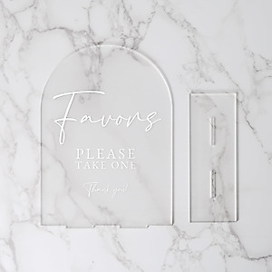 Frosted Arch Acrylic Favors Sign- 5"x7" Frosted Acrylic Wedding Sign and Base,1/8" Thick | Modern Calligraphy White Lettering Arch Acrylic Favors Sign for Wedding & Party