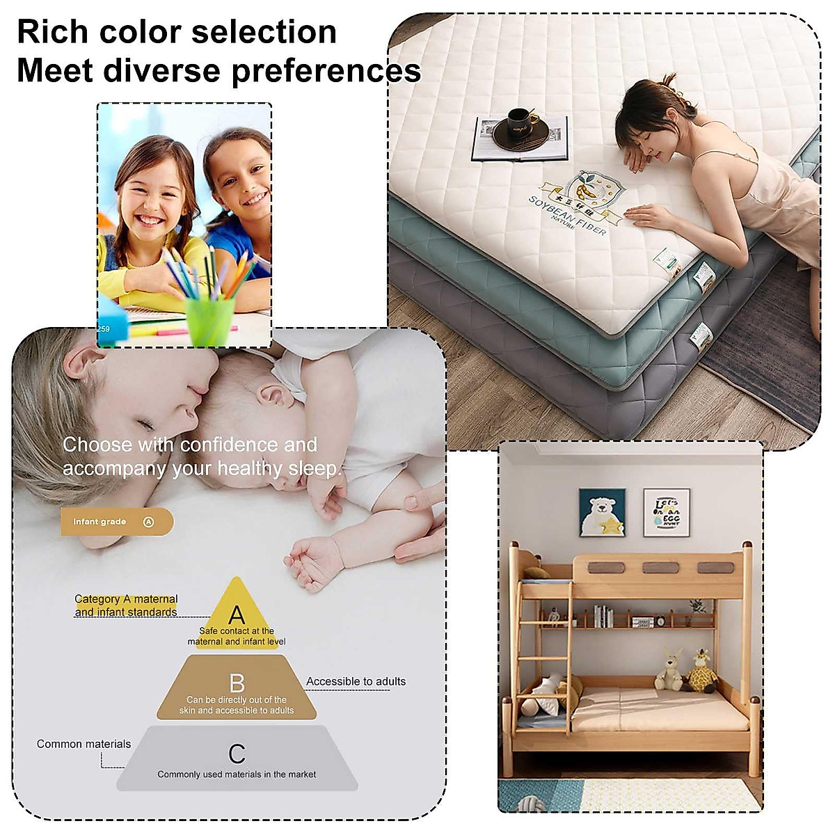 DSFSSJ Japanese Bed Floor Mattress Futon Mattress, Portable Roll Up Mattress Sleeping Pad Floor Bed for Guest Room,Tatami Mat Sleeping Pad, Back-Sided Has Breathable Mesh, White-King