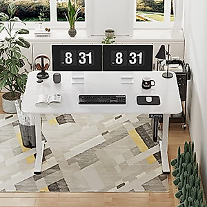 YESHOMY Height Adjustable Electric Standing Desk 55 inch Computer Table, Home Office Workstation, 55in, White Leg/White Top