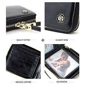 UMODE Small Wallet for Women Genuine Leather Zippered RFID Blocking Card Holder Slim Compact Ladies Bifold Purse with Wristlet