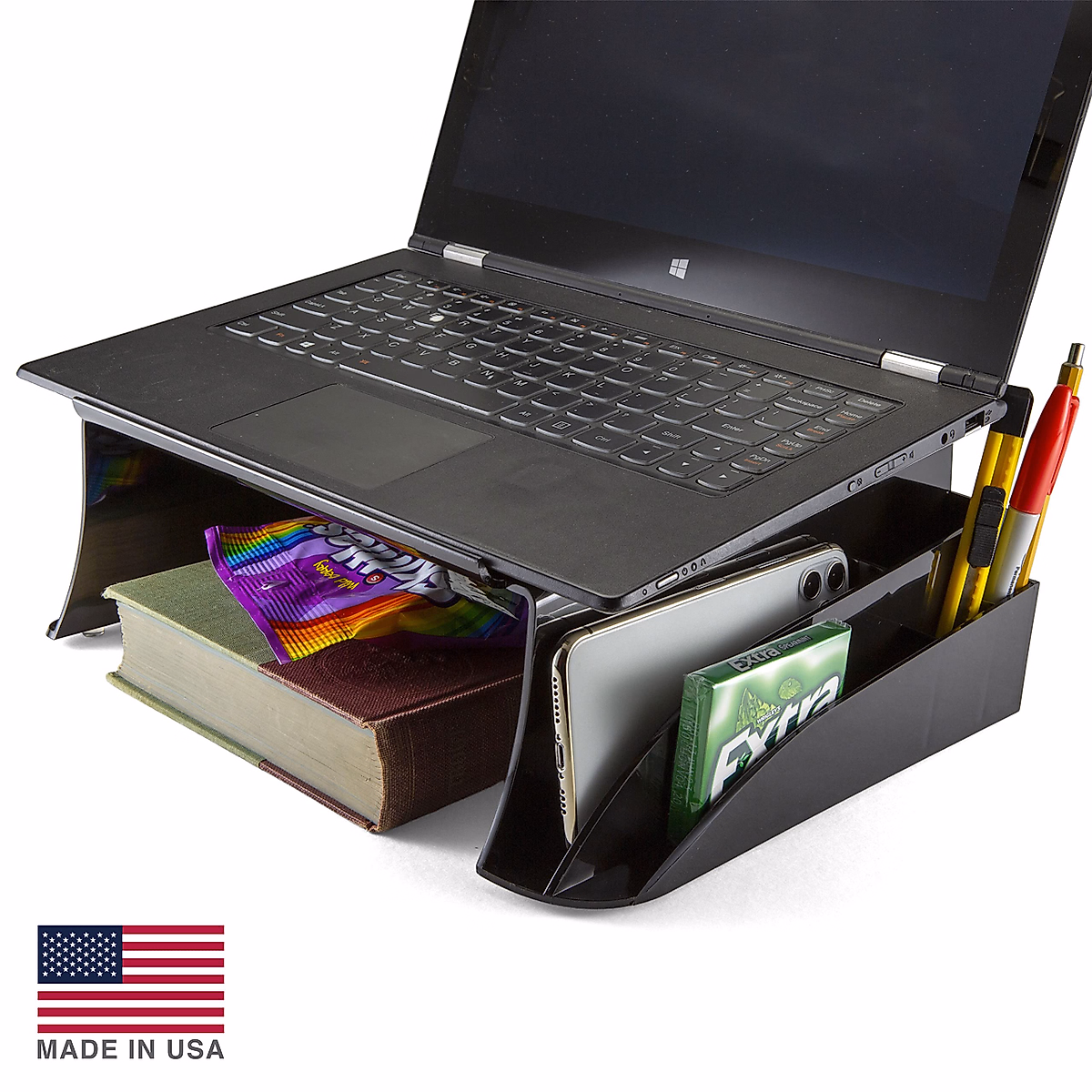 Officemate Telephone Stand, Laptop Stand, Black Plastic Computer Riser, Laptops Elevator for Desk, 12.5 x 10 .125 x 5.25 Inches, Black (21522)