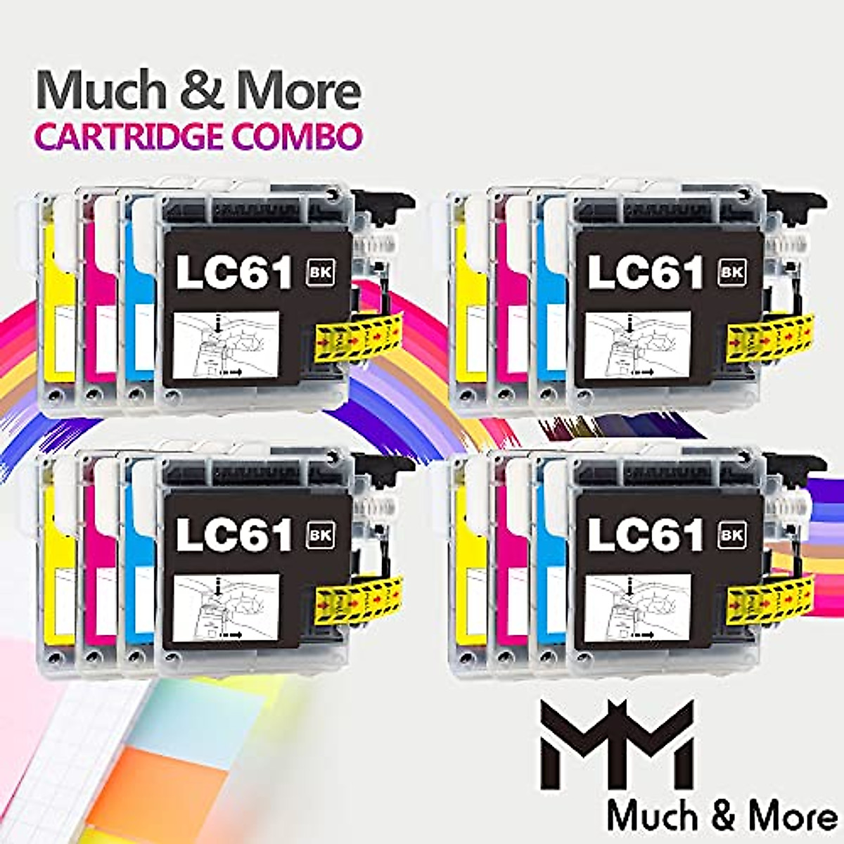 MM MUCH & MORE Compatible Ink Cartridge Replacement for Brother LC-61 LC61 LC65 XL use for MFC-J615W MFC-5895CW MFC-290C MFC-5490CN MFC-790CW MFC-J630W (4 Black, 4 Cyan, 4 Magenta, 4 Yellow, 16-Pack)