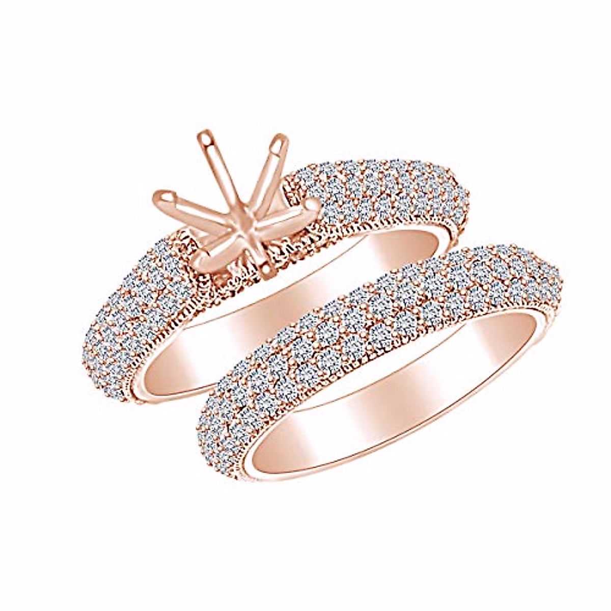 (2.5 Cttw) Round Shape White Natural Diamond Semi Mount Engagement Wedding Ring Set in 14k Solid Rose Gold Ring Size-7.5