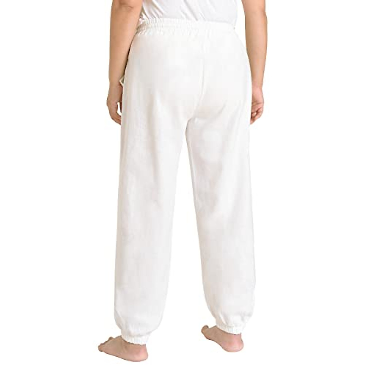 Weintee Women's Linen Joggers with Pockets L White