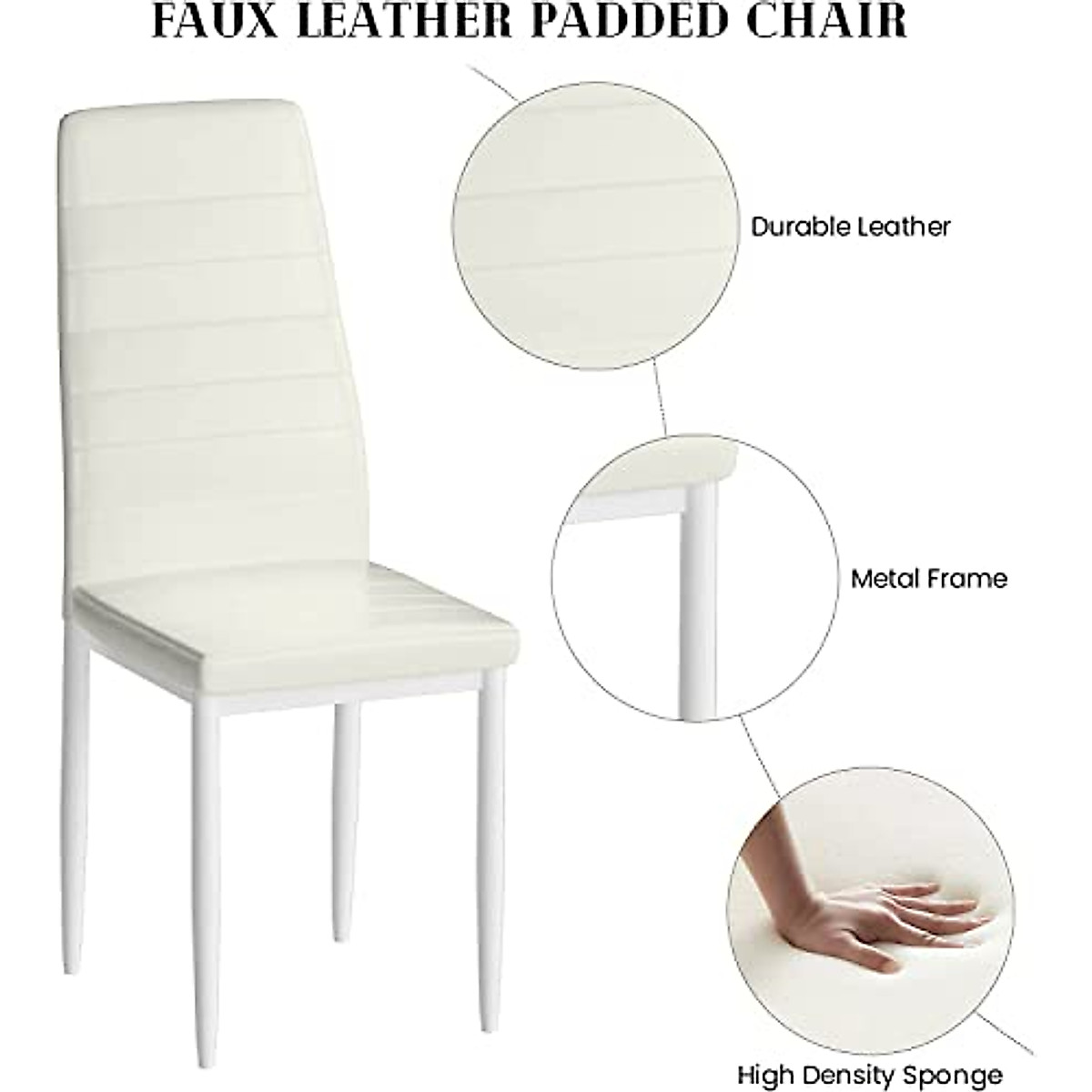 AWQM Marble Dining Table Set for 4, Rectangular Faux Marble Table and 4 PU Leather Chairs, 5 Pieces Kitchen Table Set,Ideal for Living Room, Dining Room,Breakfast Nook, White&Beige