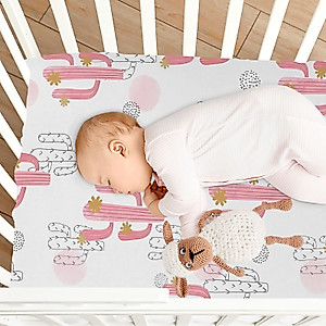 KICPOAY Fitted Crib Sheets Pink Cactus Stretchy Portable Playard Sheets for Baby Toddler, Breathable Soft Mini Crib Mattress 52 x 28 in for Boys and Girls