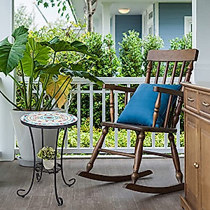 VCUTEKA Outdoor Side Table Mosaic Patio Table Accent Table Mosaic Tile Top Metal Frame Small End Table Porch Beach Patio Garden Balcony Beige 14''