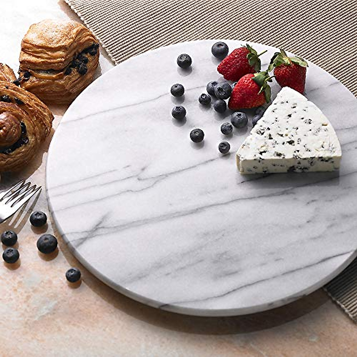 Creative Home Natural Marble Lazy Susan Turntable Rotating Serving Plate Dining Table Organizer, 12" Diam., Off-White (Patterns May Vary)