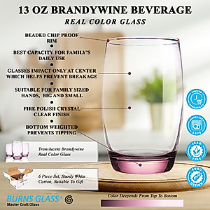 Burns Glass Colored Drinking Glasses Set of 4-13 oz Clear Stemless Water Wine Glasses with Colored Bottom, Italian-Style Multi-Purpose Glassware, Her/Him Wedding Birthday Christmas Gifts, Lavender