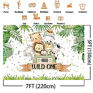 Avezano Wild One Birthday Backdrops Safari Theme First Birthday Party Background Decorations Tropical Jungle Animals 1st Birthday Party Banner Supplies(7x5ft)
