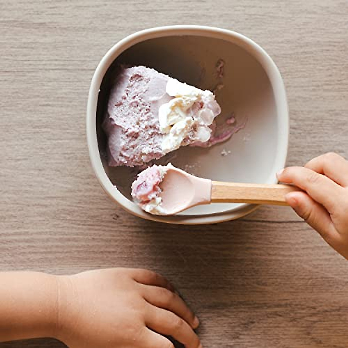 Ginbear Suction Bowls for Baby Girl, Baby Led Weaning Spoon and Fork, Baby Dishes and Utensils Set for Toddlers, Silicone Baby Feeding Set 6-12 Months (Baby Pink)