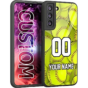 Personalized Baseball Softball vs Name Number US Flag Decor Rubber Cover Phone Case for Samsung Galaxy S23 S22 S21 S20 ULTRA PLUS/ S21 FE /S20 FE/ S10 PLUS Custom Softball Phone case (Softball)