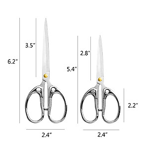 SMAROICE 2-Pack （6.2" & 5.4"）Gold Scissors for Office Stainless Steel Office Scissors for desk, Multipurpose Scissors for Home Office School