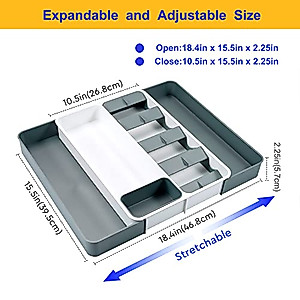 drawer tray expandable knife organizer Adjustable cutlery fork tray gift kitchen holder silverware organizer for utensils holder DIY organizer for silverware knives (White-Gray, Large)