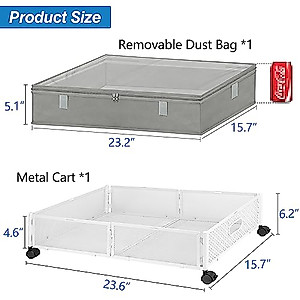 punemi Under Bed Storage With Wheels And Lid & Removable Bags, 1Pcs Rolling Underbed Storage & Handle, Metal Underbed Storage Containers For Clothes Toys Blankets,Bedroom, Tool-Free Assembly，White