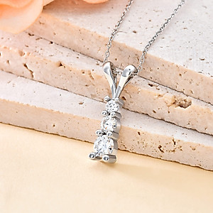 Moissanite Pendant Necklace for Women 1.5CT 18K White Gold Plated Silver D Color Brilliant Cut Moissanites Jewelry Gift for Her, Wife Mom Girl 18"-20"