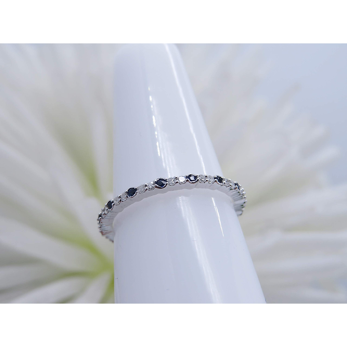 Dazzlingrock Collection Round Blue Sapphire & White Diamond Eternity Wedding Band for Women in 10K White Gold Size 8