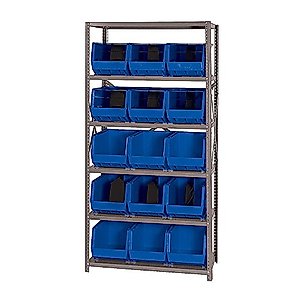 Quantum 6 Shelf Giant Open Hopper 15 QUS260 Bin Storage Rack Unit 18" D Blue