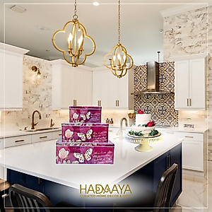 hadaaya Pack of 3 Rectangle Cookie Tins With Lids Multipurpose Tin Container for Cookies,Candies, Kitchen Storage, Stationery - BURGUNDY FLORAL BUTTERFLY