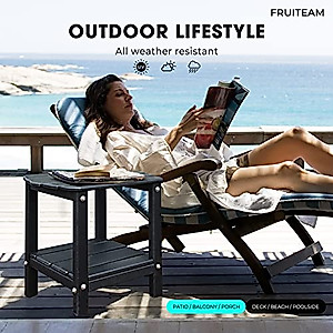 FRUITEAM Adirondack Table Outdoor Side Table, 2-Tier Water-Resistant End Table Modern Plant Table, Easy Maintenance Poly Lumber Patio Table, Indoor Outdoor Companion for Sofa, Garden, Patio, Pool