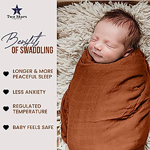 Two Stars Cotton Muslin Swaddle Blanket 1-Pack for Baby Girl 100% Cotton Muslin Extra-Large Swaddle Blankets (47” x 47”) (Claybank)