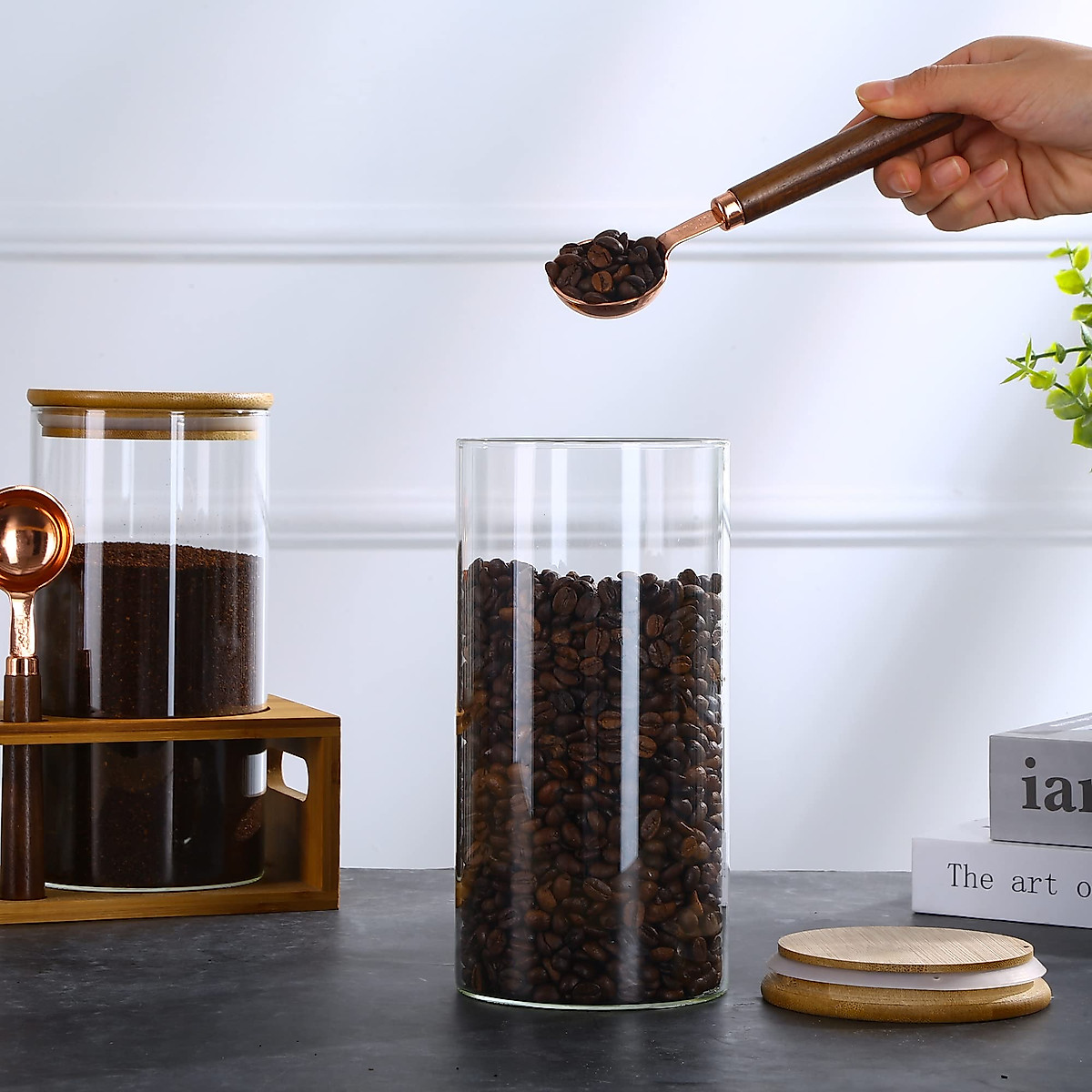 ZOMUIA Glass Coffee Containers Airtight Coffee Bean Storage Jars with Shelf, 3Pcs 44oz Coffee Station Organizer Coffee Canisters, Kitchen Food Storage Jars for Coffee, Sugar, Candy, Oats, Nuts