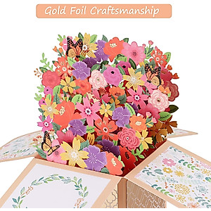 Giiffu Flower Pop Up Card, Colorful Flowers & Butterflies, Handmade 3D Greeting Cards For Her with Note Card and Envelope for All Occasion, Mothers Day, Thanksgiving, Thank You Card(7" x 6.7")