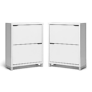 Home Square 2 Piece Modern Wood Shoe Cabinet Set in White