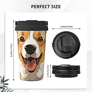 GTKSYNVE Reusable Coffee Mug with Lid and Handle, Cute Cartoon Welsh Corgi Dog Tumbler for Hot & Cold Drinks 16oz Stainless Steel Insulated Coffee Tumblers Double Wall Vacuum Thermal Cup