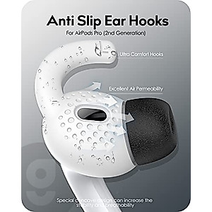 Gcioii 4 Pairs Memory Foam Tips and Ear Hooks Accessories for Apple AirPods Pro 2nd Generation (XS/S/M/L Buds, White Hooks)