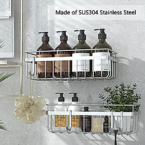 Shower Caddy Shelf, Adhesive Shower Organizer 2 Pack, Shower Shelves for Inside Shower Stainless Steel, Wall Mounted Shower Rack No Drilling, Shower Storage Organization for Bathroom, Silver