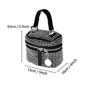 Eiyye Rhinestones Small Purse with Chain, Crossbody Handbag Mini Bucket Bag, Black Clutch Purse Rhinestones Tote Bag with Top Handle