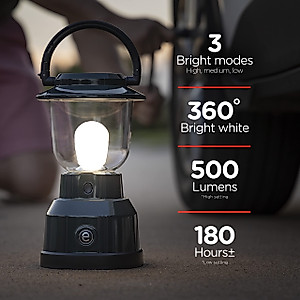 Enbrighten LED Lantern, Green, Battery Operated, 500 Lumens, 180 Hour Runtime, 4D, Bright White Finish, 3 Light Levels, Ideal for Outdoors, Camping, Hurricane, Storm, Tornado & Emergency, 11016