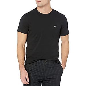 Emporio Armani Men's 2 Pack Pure Cotton Eagle Logo Regular Fit T-Shirt, Black/White, Small