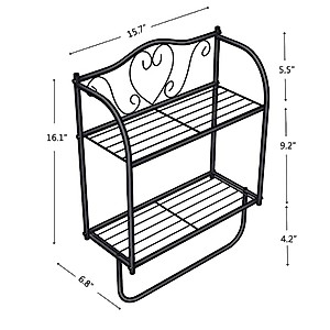 JOIN IRON 2 Tier Bathroom Shelves Floating Shelf Wall Racks with Towel Holder for Home Decor (Black)
