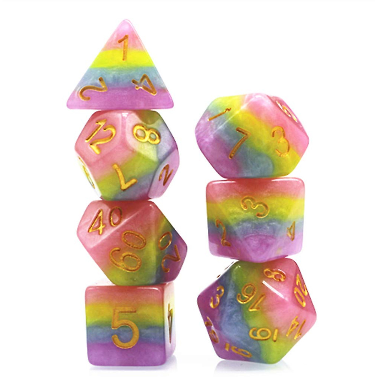 Polyhedral DND Dice Set Pearl Rainbow Dice for Dungeons and Dragons, Pathfinder, D&D, RPG, MTG,7-Die Set Role Playing Games Dice 4 Colors Resin Dice