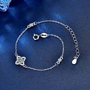StarGems® 0.5ct Moissanite 925 Silver Platinum Plated Zirconia Adjustable Clover Bracelet B4695