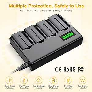 NP-F550 Battery 4 Pack and 4 Channel Charger Compatible with Sony NP-F970, NP-F960, NP-F950, NP-F930, NP-F770, NP-F750, NP-F570, NP-F550 Battery