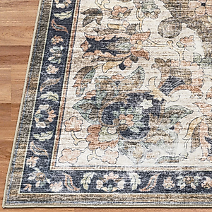 ReaLife Machine Washable Area Rug Runner - Living Room Bedroom Bathroom Kitchen Entryway Office - Non Slip Low Pile Stain Resistant Premium - Boho Farmhouse Vintage - Joy - Brown Beige 2'6" x 6'