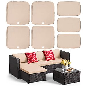 ClawsCover 7Pack Outdoor Seat and Back Cushions Replacement Covers Fit for 3/5 Pieces 4-Seater Wicker Rattan Patio Furniture Conversation Set Sectional Couch,Light Khaki-Small (Include Cover Only)