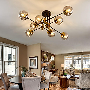 SZXYKEJI 8 Light Glass Globe Ceiling Light Black and Gold Mid Century Flush Mount Sputnik Light Fixture Bubble Chandelier Living Room Farmhouse for Dining Room Kitchen Bedroom.