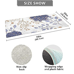 Fluffy Floor Carpet-Blue White Floral,39x20in Front Door Mat Indoor Machine Washable Carpet,Aesthetic Rug