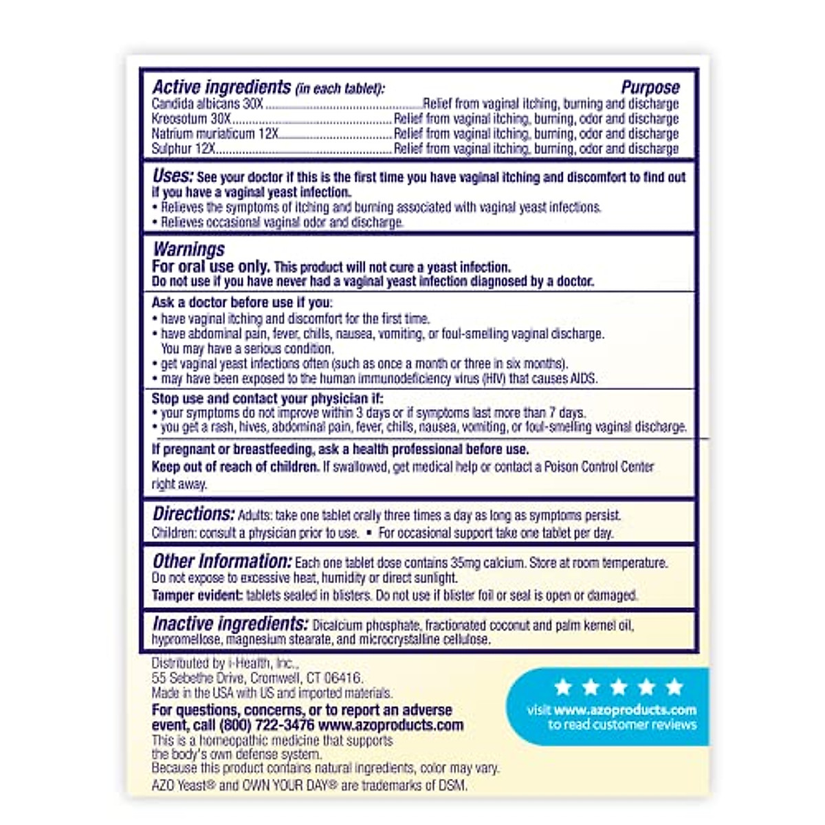 AZO Yeast Plus Dual Relief Tablets, Yeast Infection and Vaginal Symptom Relief, Relieves Itching & Burning, 60 Count