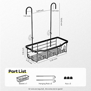 BYT Shower Caddy Hanging, Shower Organizer Hanging for Bathroom, Shower Basket with Hooks, Shower Storage, Shower Shelf No Drilling, Shower Rack for Shower Faucet or Cross Bar (Black)