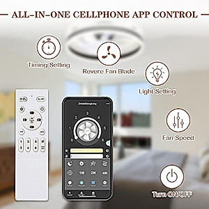 Bella Depot Ceiling Fans with Lights, Low Profile Ceiling Fan with Light, Flush Mount LED Ceiling Fan with Dimmable LED Lights, Reversible Blades, Timing, Smart APP Control for Bedroom (Black)