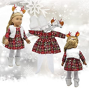 Dciki Christmas Doll Dress Clothes,Handmade Outfits Accessories Include Elk Antlers and Hat for 18 Inch American Doll Girls,Christmas Birthday Gift for Kids. (18 Inch-4set)