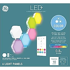 GE LED+ Color Changing LED Hexagon Tile Panels with Remote, No App or Wi-Fi Required, Linking Compatible (6 Pack)