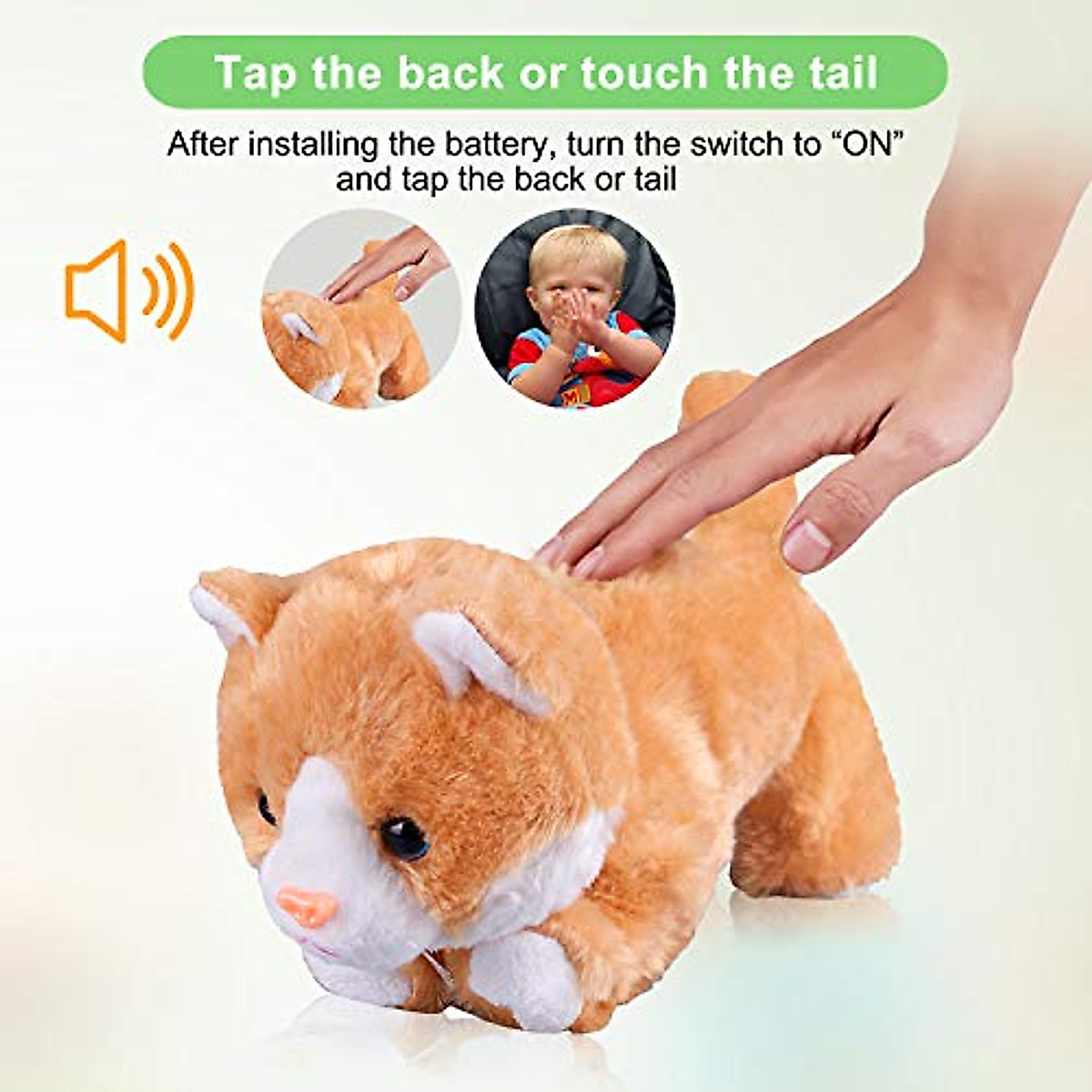 Yellow Robot Cat Plush Cat Stuffed Animal Interactive Cat Meow Kitten Touch Control, Electronic Cat Pet, Robotic Cat Cat Kitty Toy, Animated Toy Cats for Girls Baby Kids L:12"