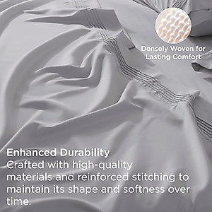 Bedsure Deep Pocket Full Size Bed Sheets Set - Fits Mattresses Up to 21 Inches Thick - 4 Piece GentleSoft™ Bed Sheets, Moisture Wicking, Cooling Bedsheet & Pillowcases, Easy & Secure Fit, Light Grey