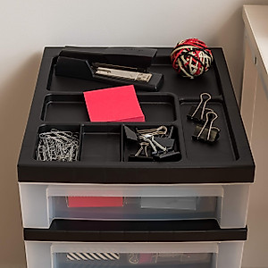 IRIS USA MC-360-TOP Plastic Storage Drawer, Rolling Cart with Organizer Top, 6 BLK CLR, Black